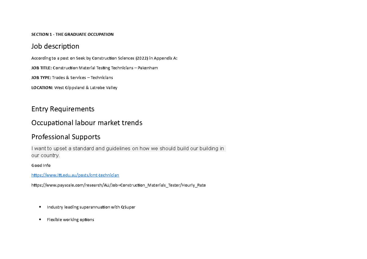 Draft - My personal work - SECTION 1 - THE GRADUATE OCCUPATION Job ...