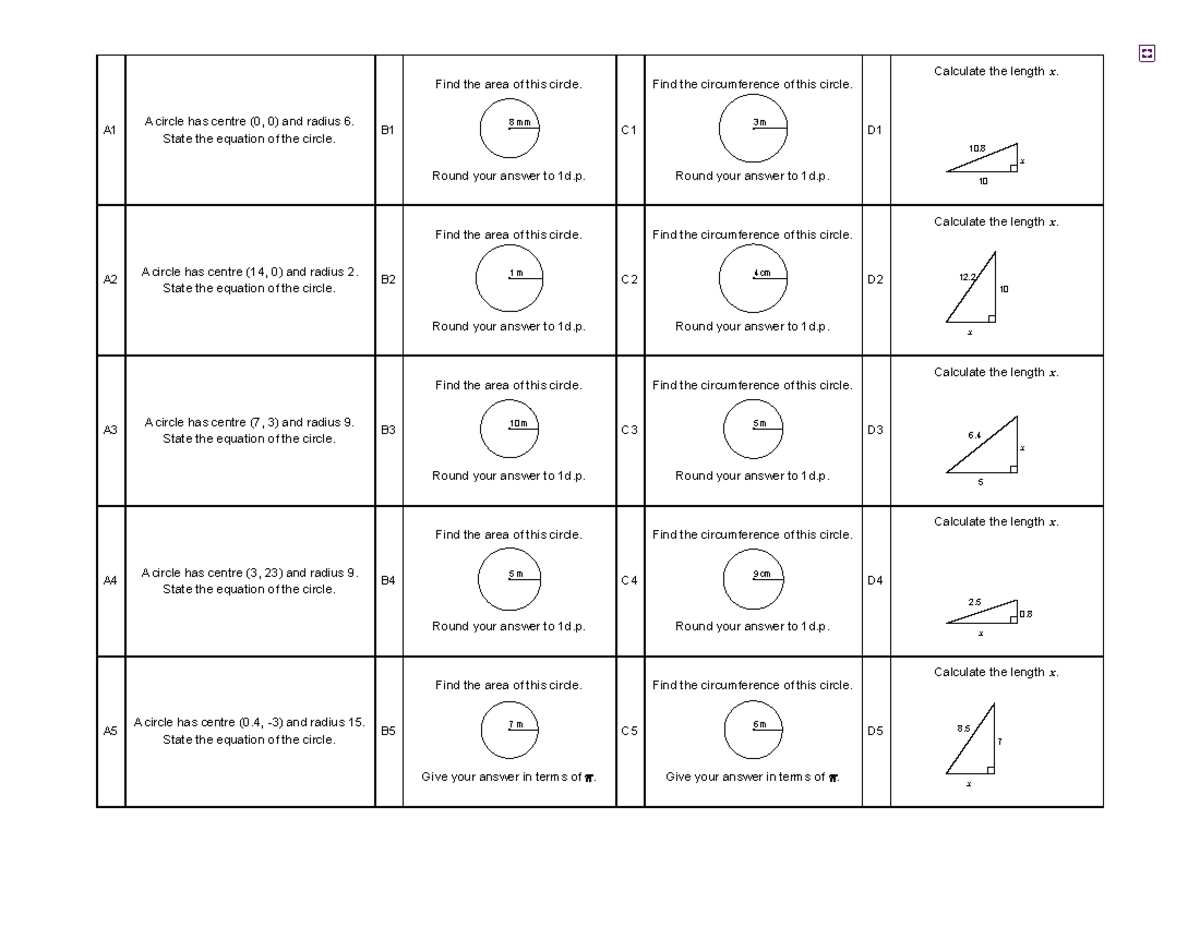 Circles and Pythagorean Theorem - A A circle has centre (0, 0) and ...