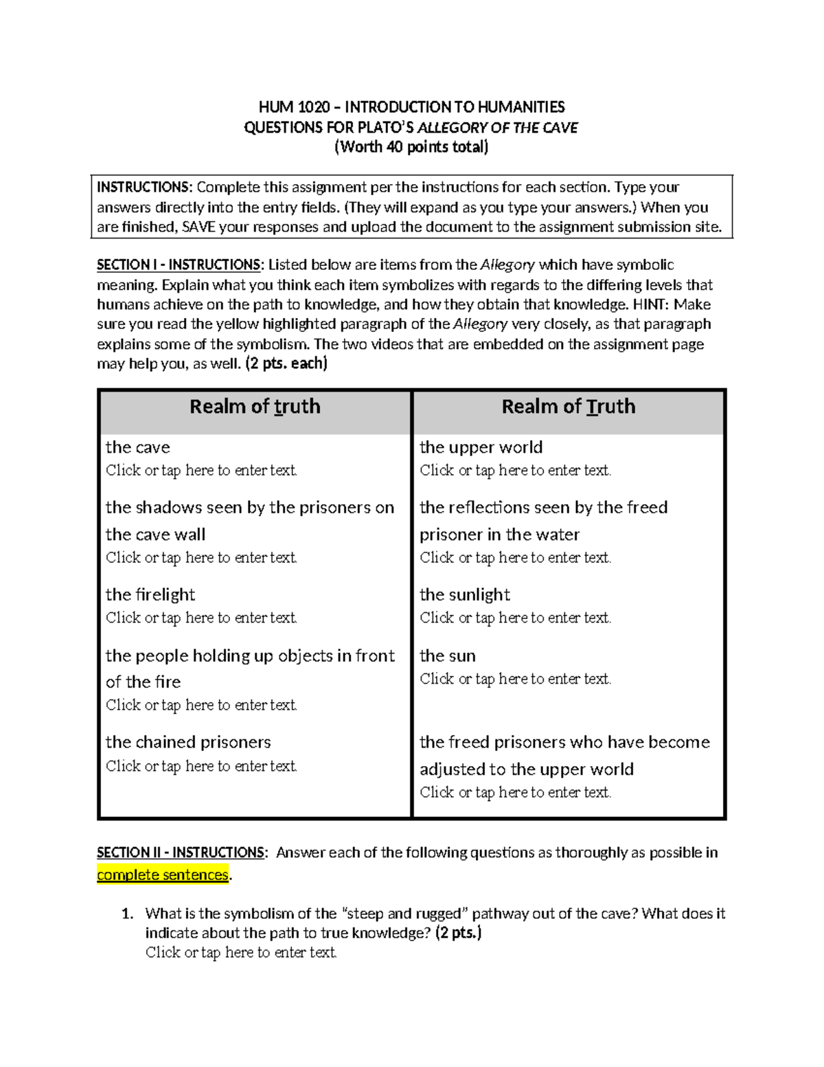 Allegory+of+the+Cave+Questions+New+Entry+Fields - HUM 1020 ...