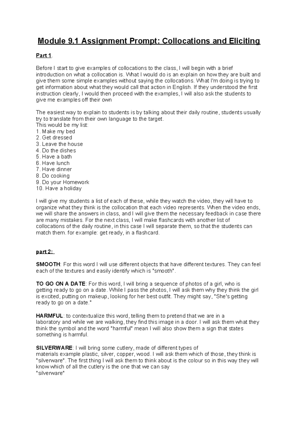 Module 9.1 Collocations AND Eliciting - Module 9 Assignment Prompt: Collocations and Eliciting ...