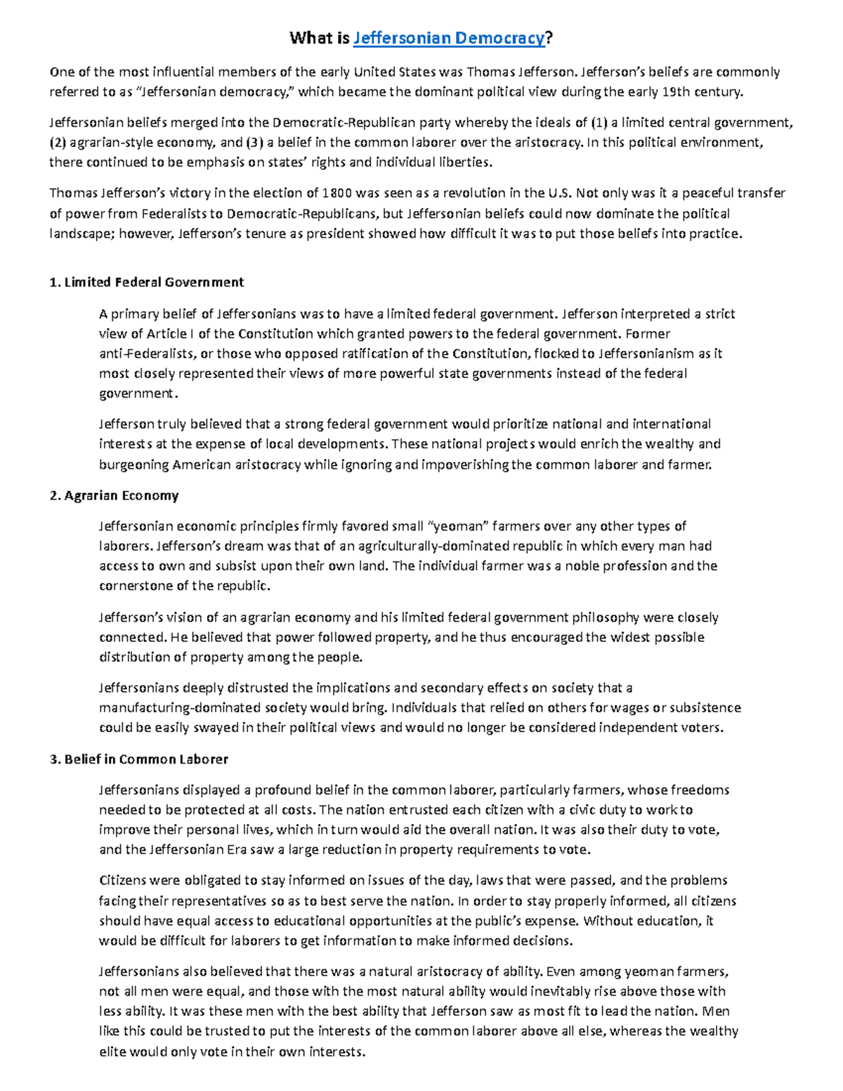 Copy of What is Jeffersonian Democracy - What is Jeffersonian Democracy ...