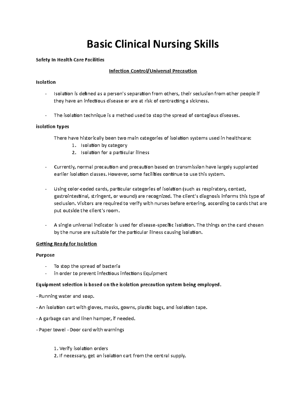 Basic Clinical Nursing Skills 02 - Basic Clinical Nursing Skills Safety ...