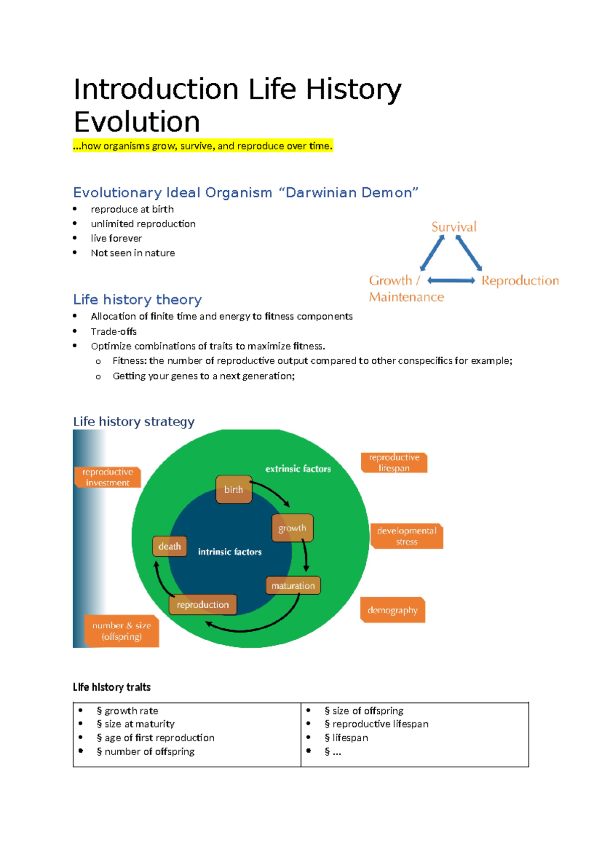 1 Introduction Life History Evolution - . organisms grow, survive, and ...