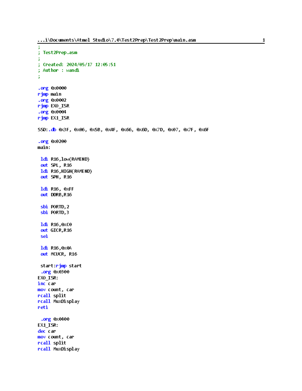 Car sensor code AVR Assembly program - ..\Documents\Atmel Studio\7 ...