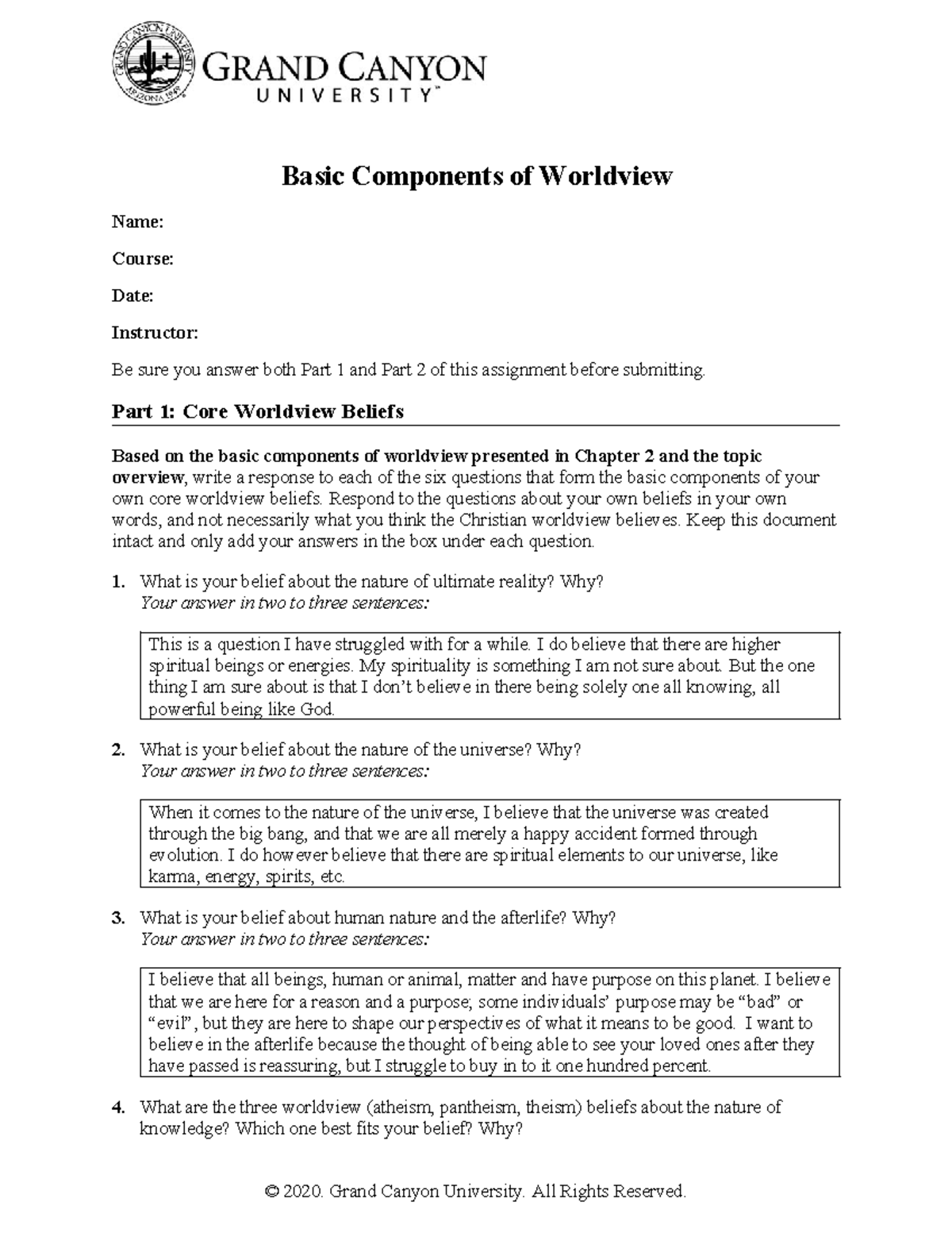 Basic Components Of Worldview - Basic Components of Worldview Name ...
