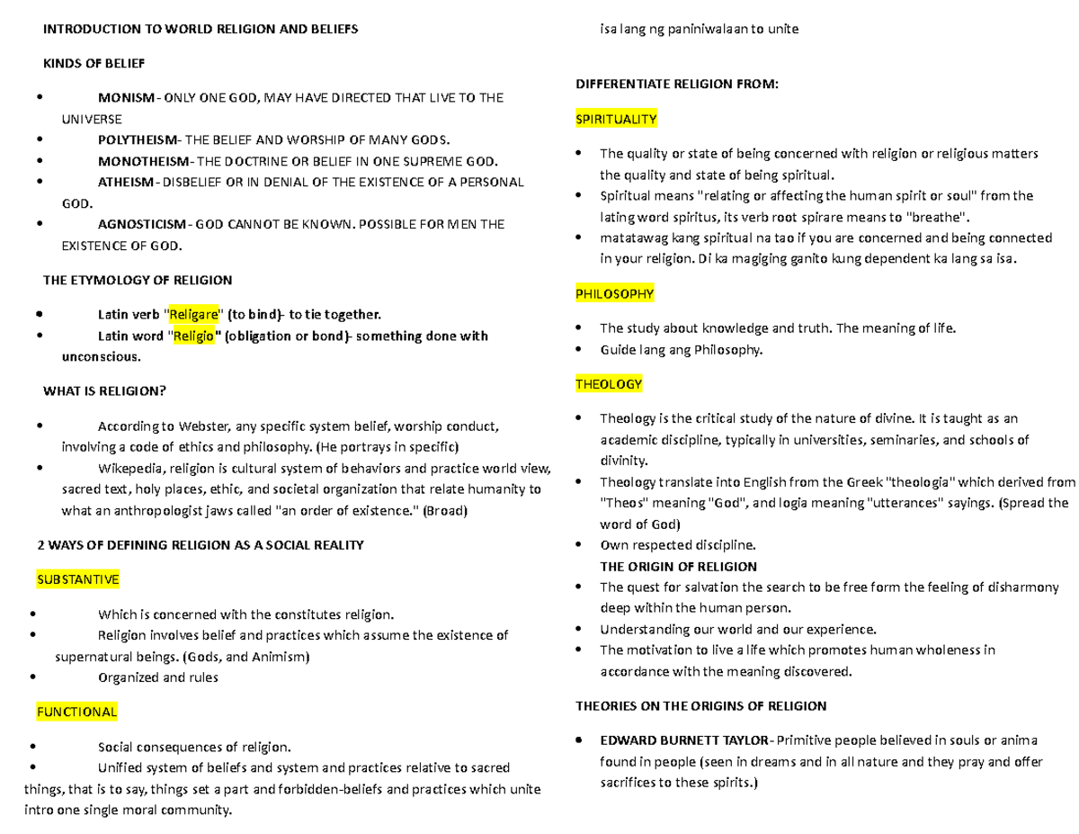 World Religion Notes ( Humss 1207) - INTRODUCTION TO WORLD RELIGION AND ...
