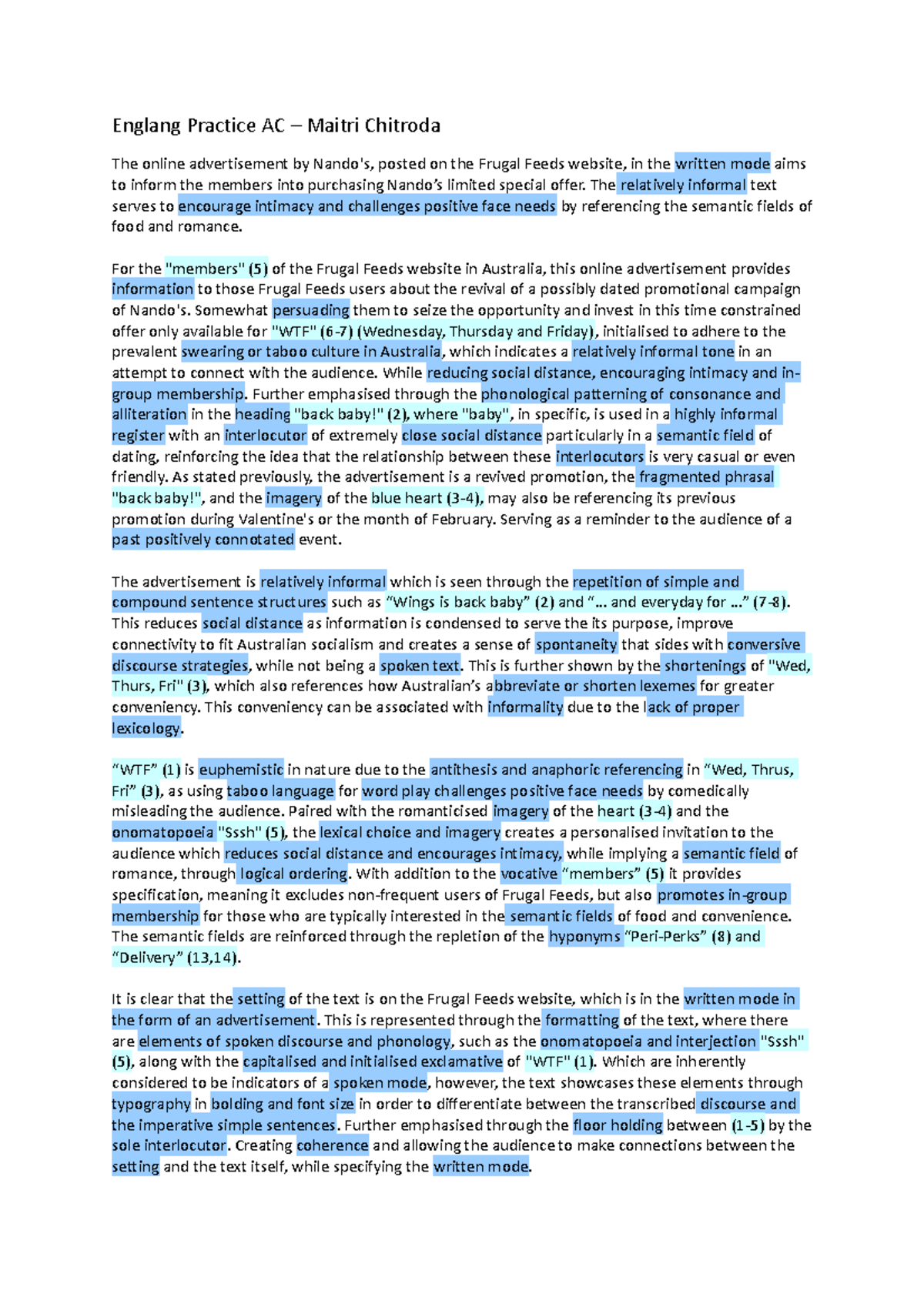 SAC Analytical Commentary - Englang Practice AC – Maitri Chitroda The ...