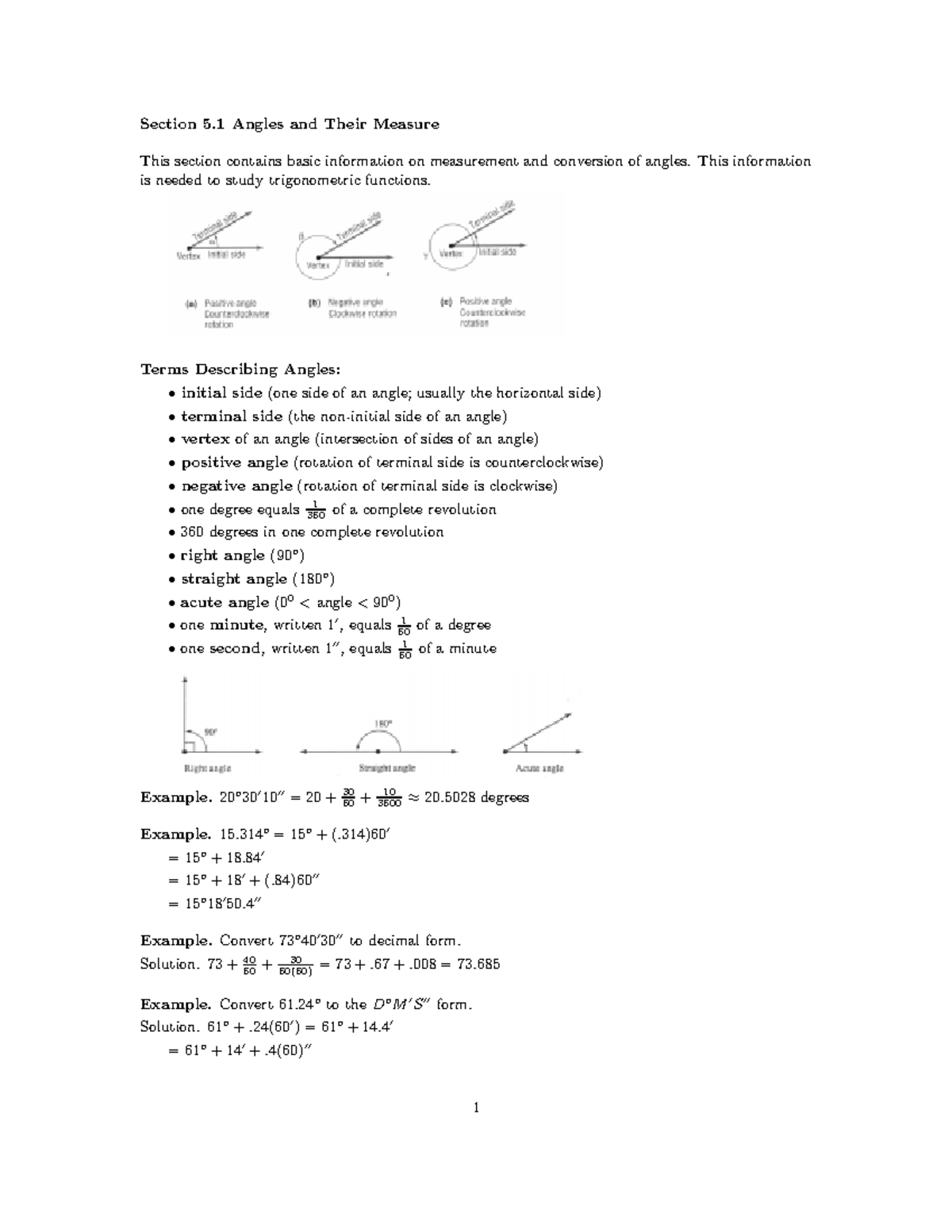 16. ss 5 1 - Notes - Section 5 Angles and Their Measure This section ...