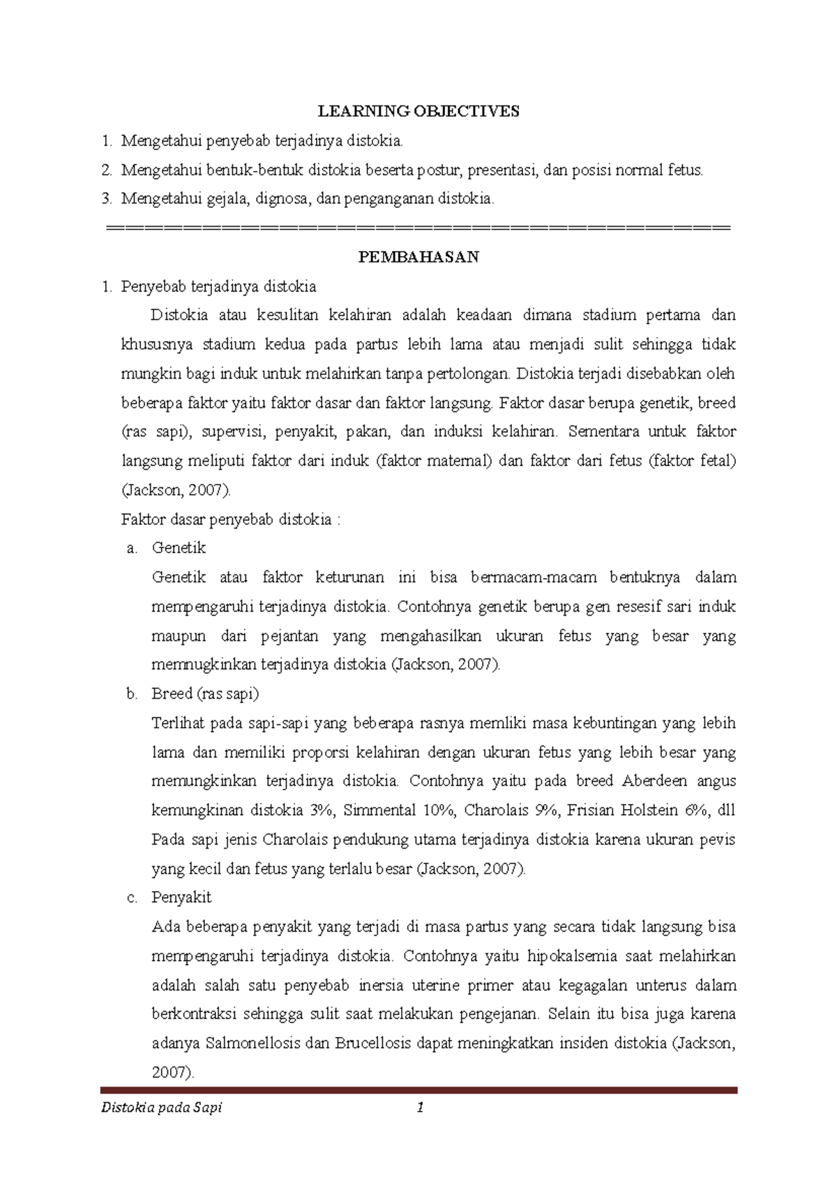 Distokia Pada Sapi - About dystocia in cows - LEARNING OBJECTIVES ...