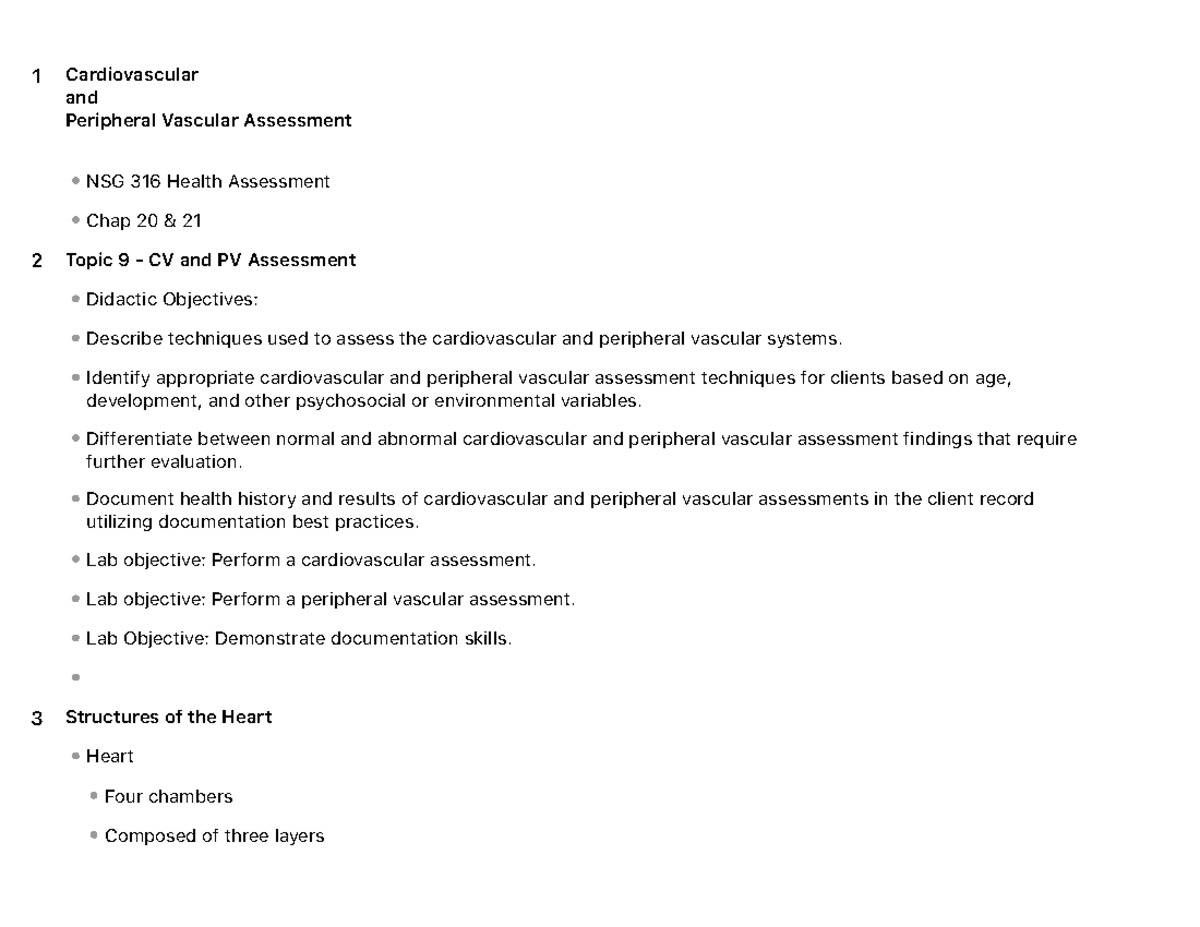 9.1 Cardiovascular & Peripheral Vascular Assessment - Cardiovascular ...