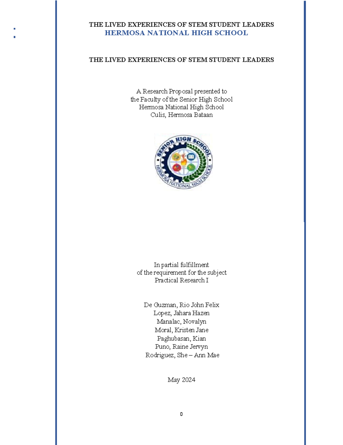 STEM 11A Group 1 Final Paper 2 - THE LIVED EXPERIENCES OF STEM STUDENT LEADERS HERMOSA NATIONAL ...