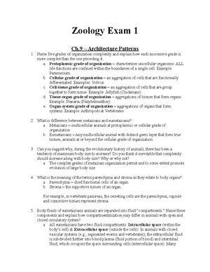 Zoology 3100 Study Guide - Zoology Exam 1 Study Guide Chapter 9 ...