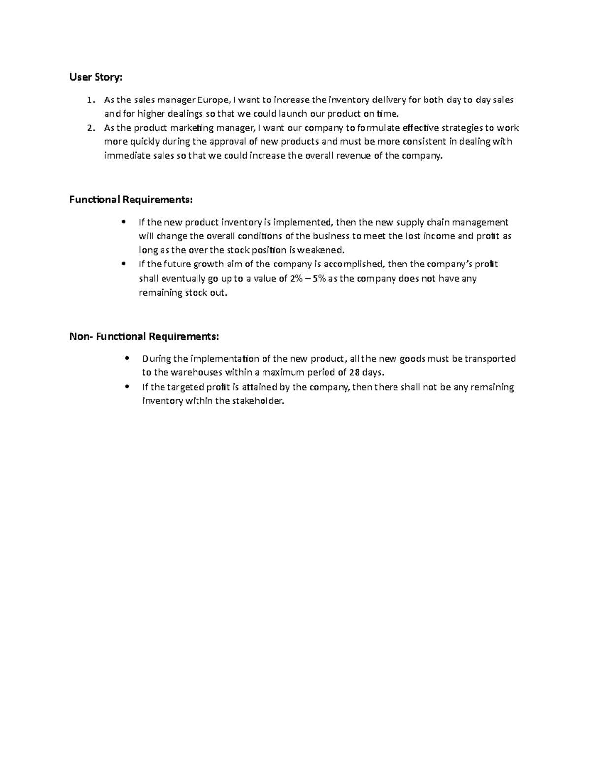 User Story Assignment - User Story: As the sales manager Europe, I want ...