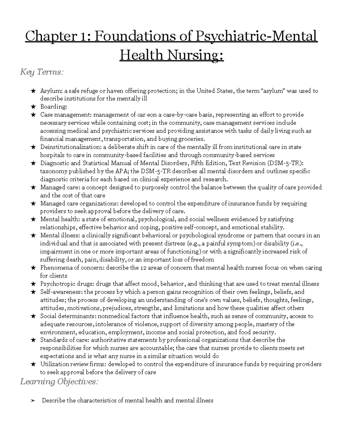 Mental Health Notes - Dr. Pamela Wooldridge - Chapter 1: Foundations of ...