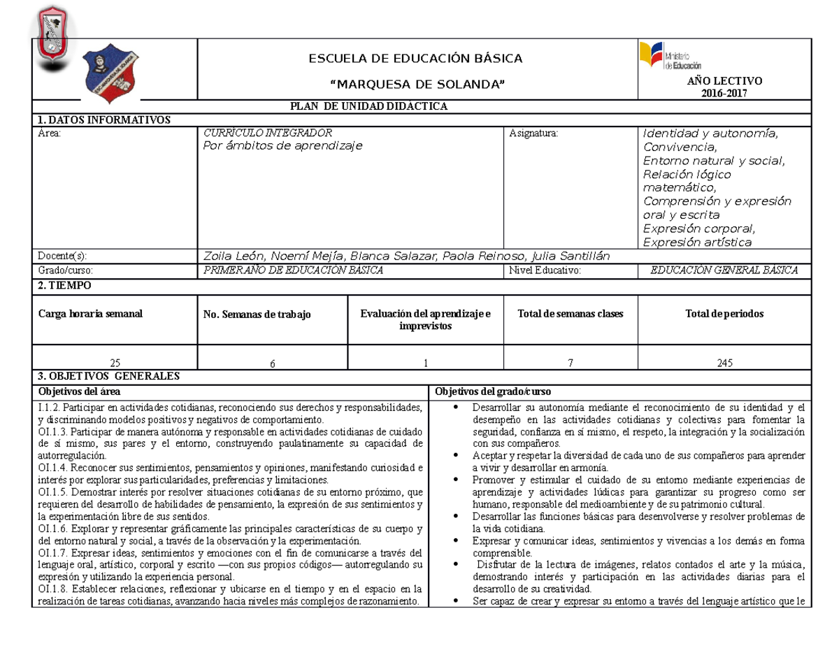 Plan de unidad identidad 1ro - ESCUELA DE EDUCACIÓN BÁSICA “MARQUESA DE ...
