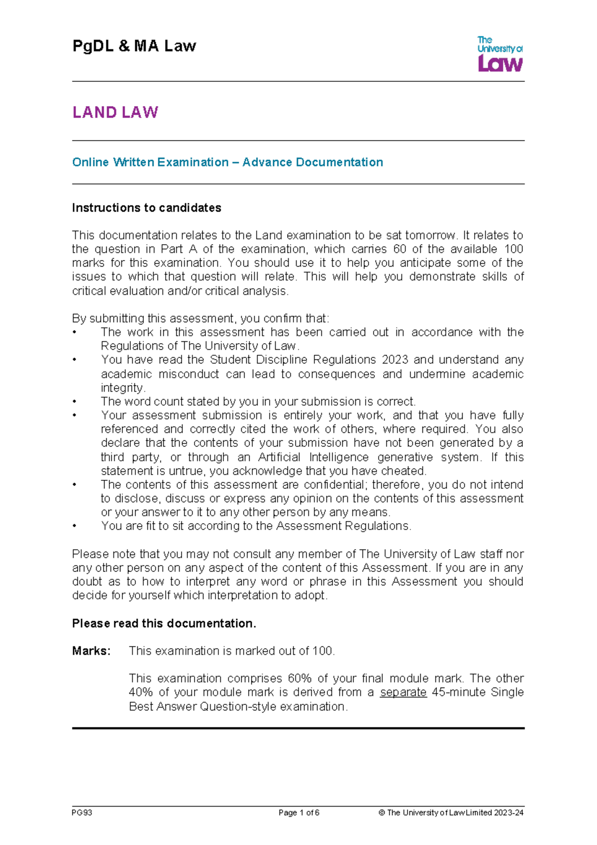 Land law advacned documentation - LAND LAW Online Written Examination ...