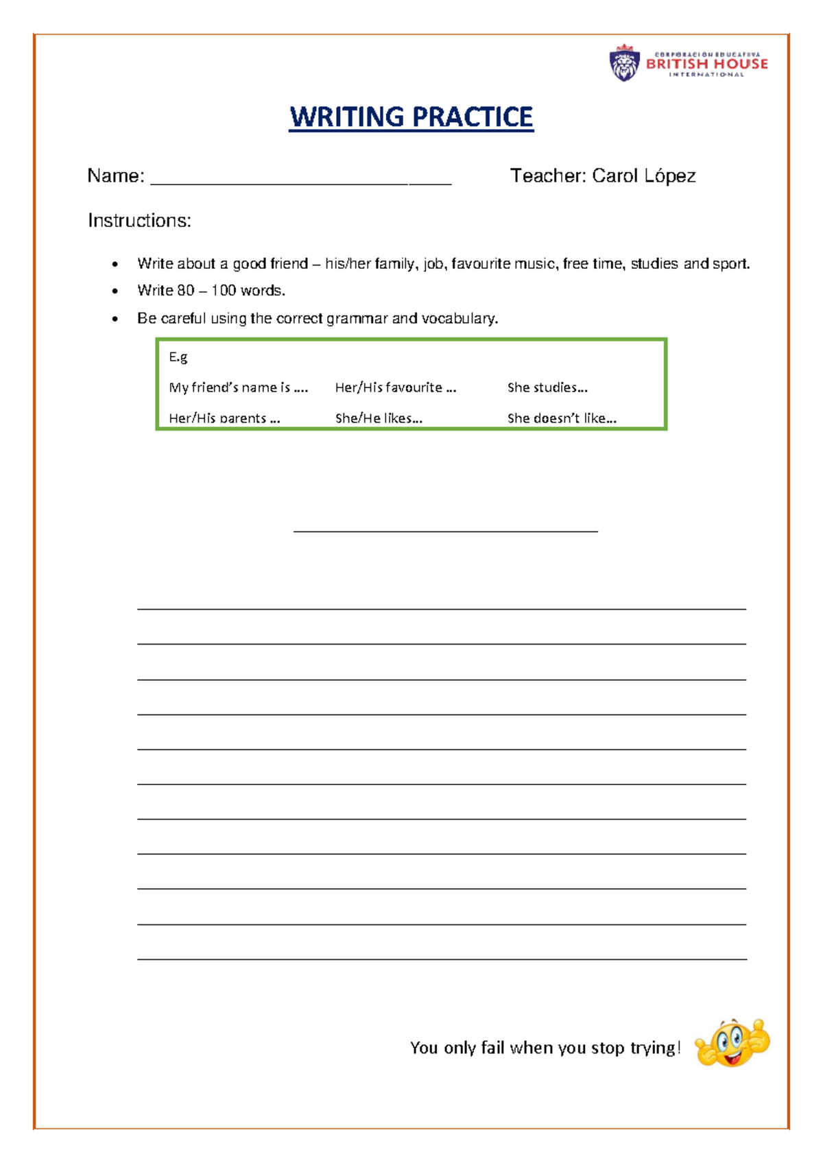 Writing Practice Basic 04 - WRITING PRACTICE Name ...