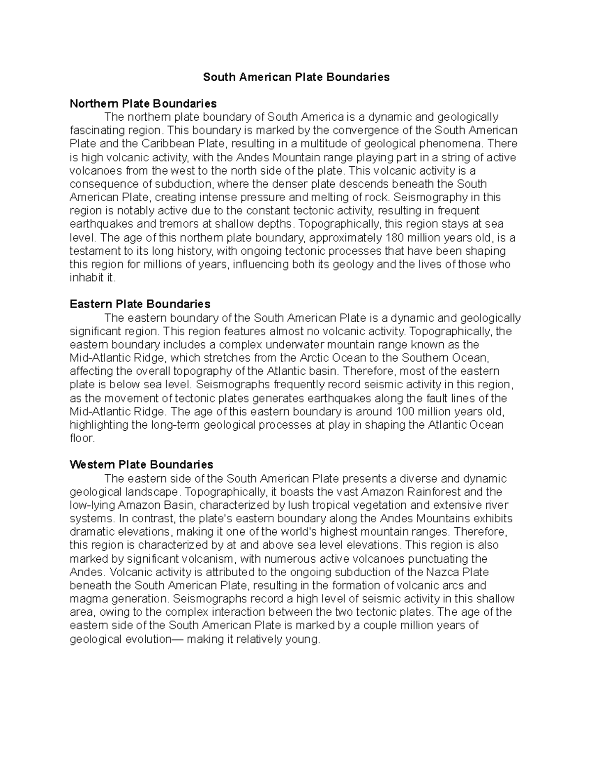 Plate tectonics project part 1 report - South American Plate Boundaries ...