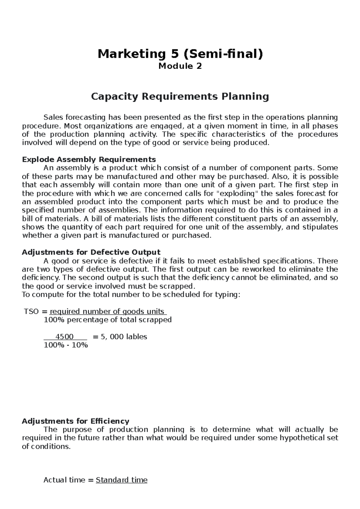 Module-2 - mkt - Marketing 5 (Semi-final) Module 2 Capacity ...