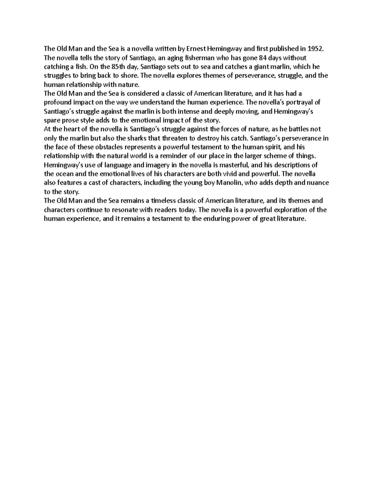 The Old Man and the Sea - The Old Man and the Sea sunnary - The Old Man ...