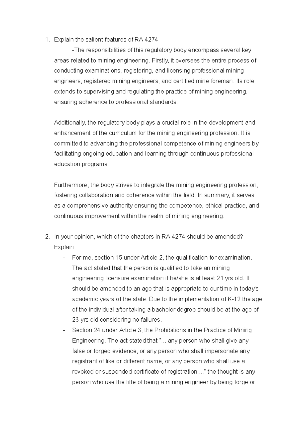 Assignment 5 education - Explain the salient features of RA 4274 -The ...