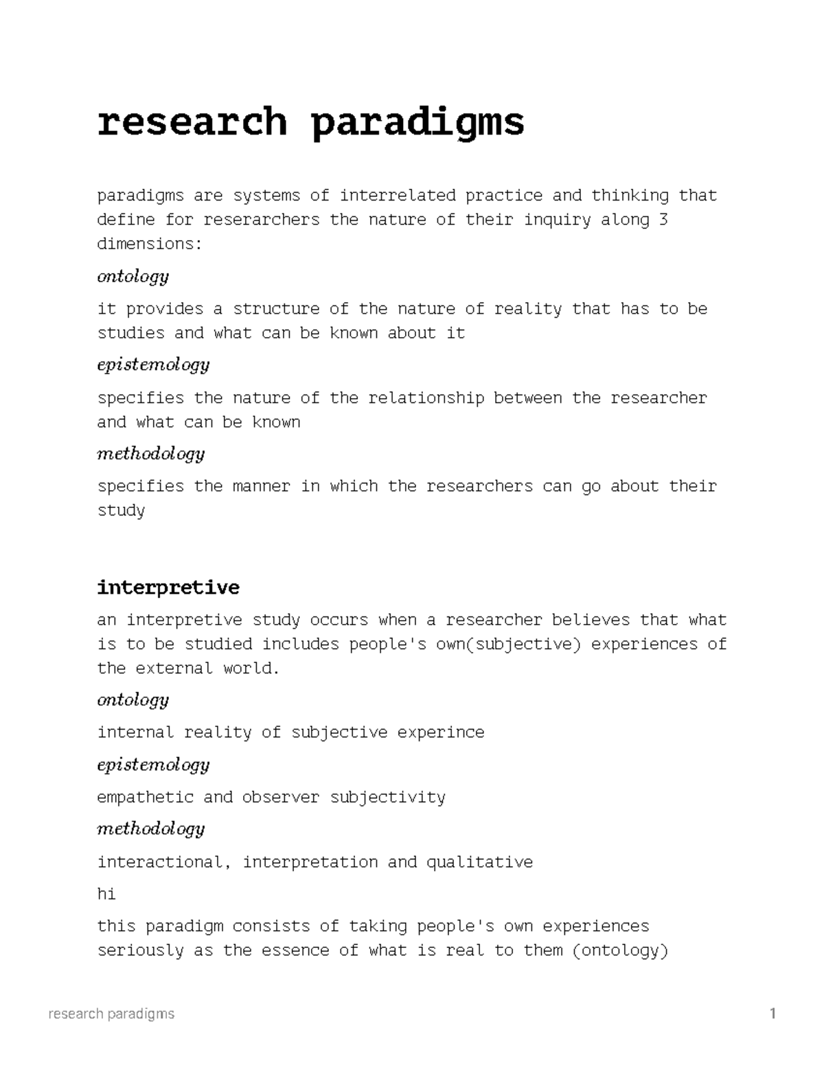 Research paradigms - Notes on slides - research paradigms 1 research ...