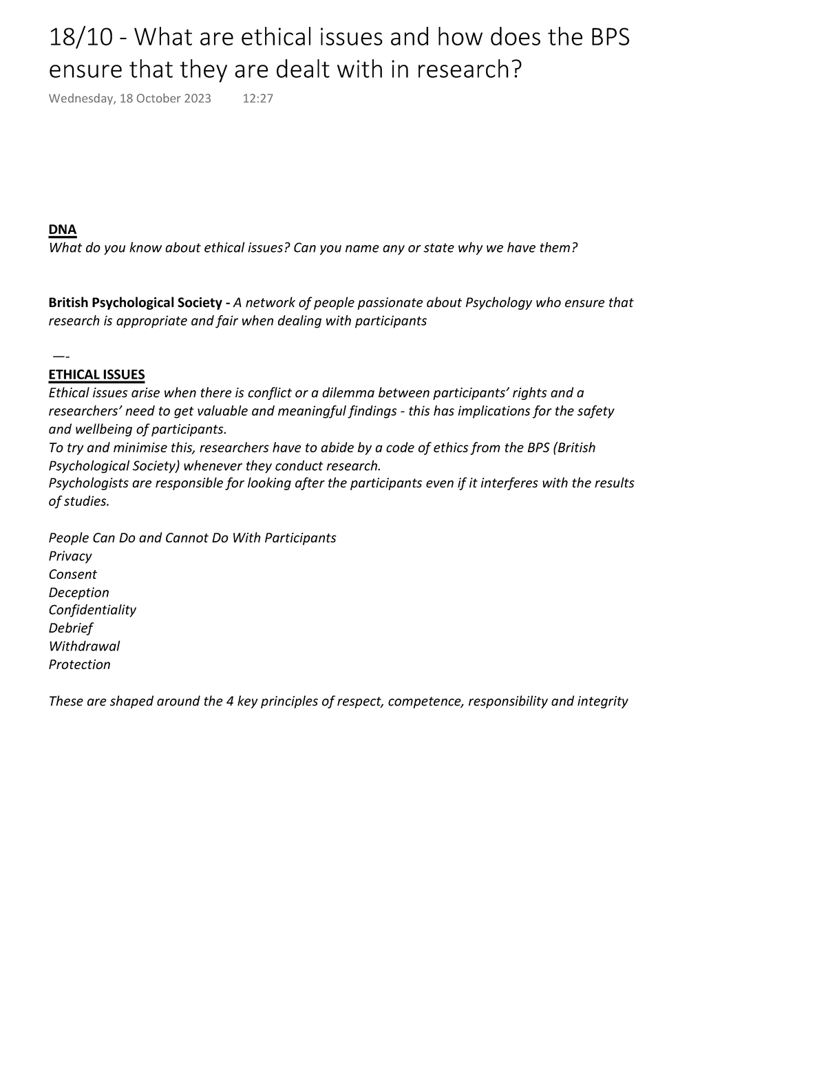 What are ethical issues and how does the BPS ensure that they are dealt ...