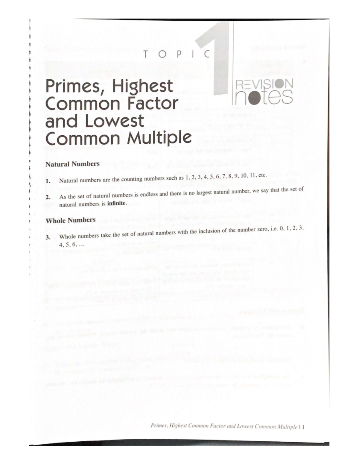 1. Primes - Math notes - T O P C Primes, Highest REVISION Common Factor ...