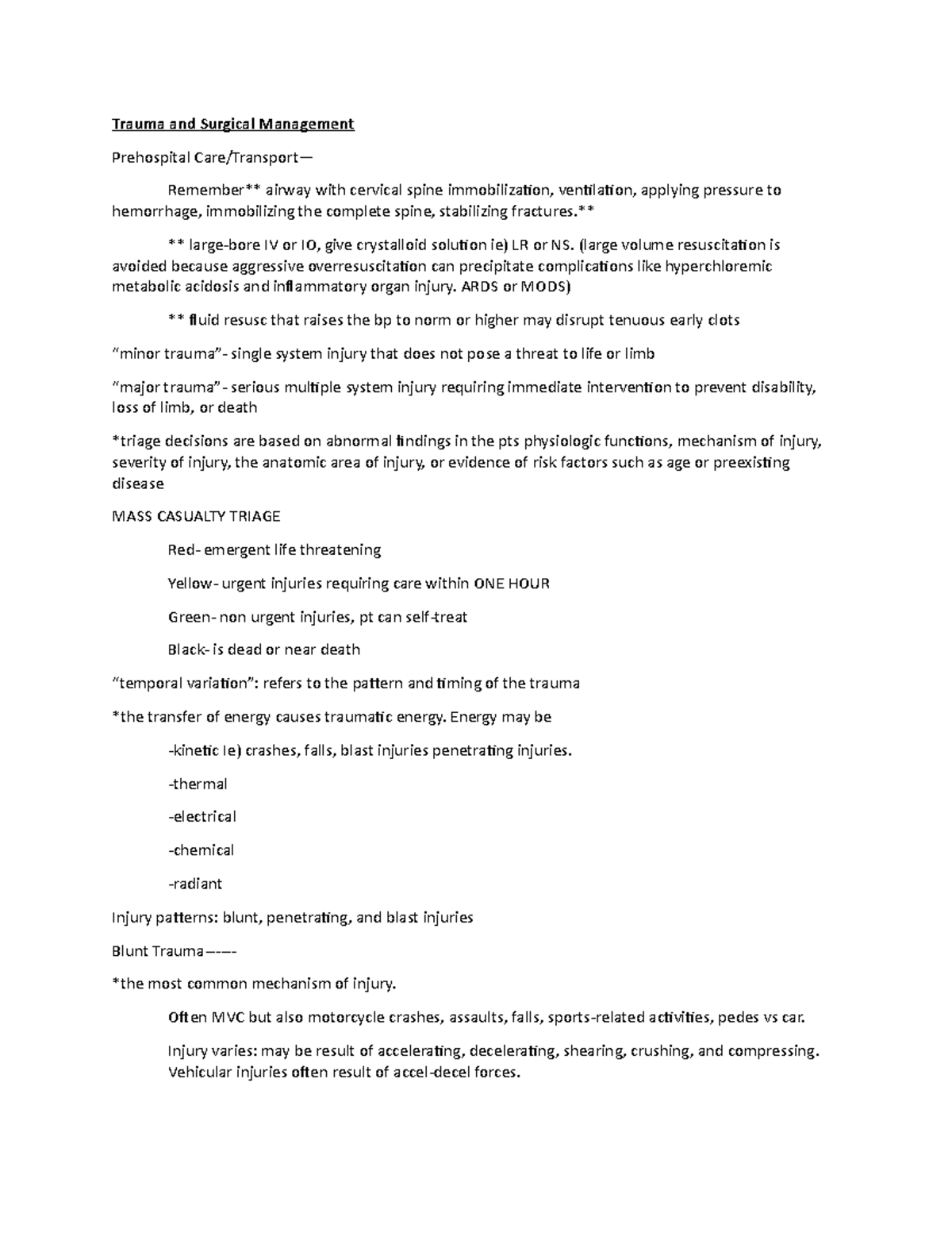 Exam 2 Study Guide - Lecture notes Exam 2 - Trauma and Surgical ...