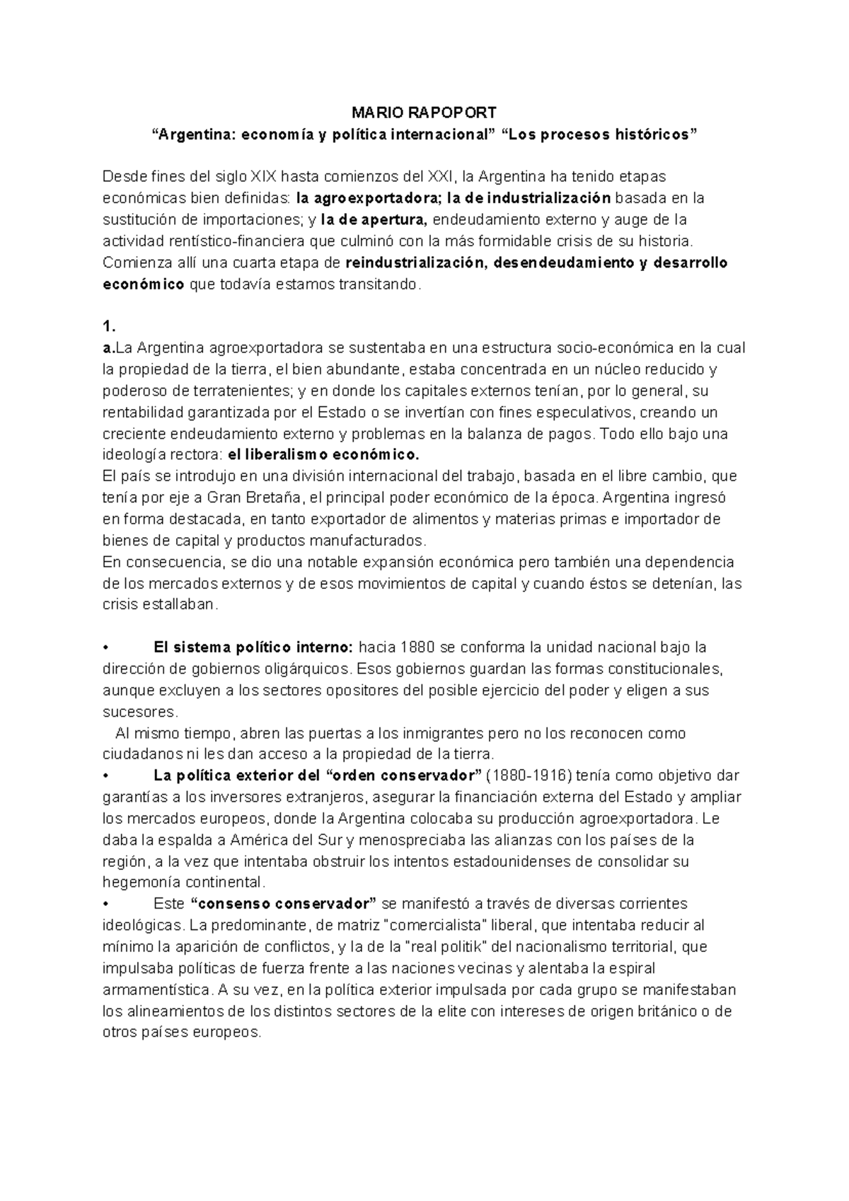 Mario Rapoport - MARIO RAPOPORT “Argentina: economía y política ...
