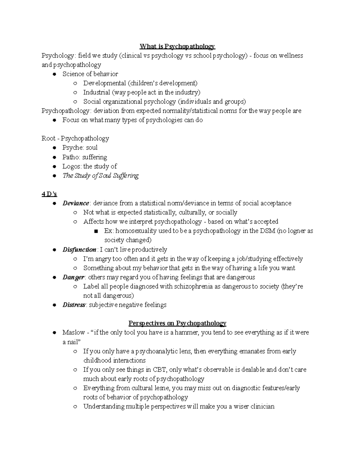 Lecture 1 Introduction - What is Psychopathology Psychology: field we ...