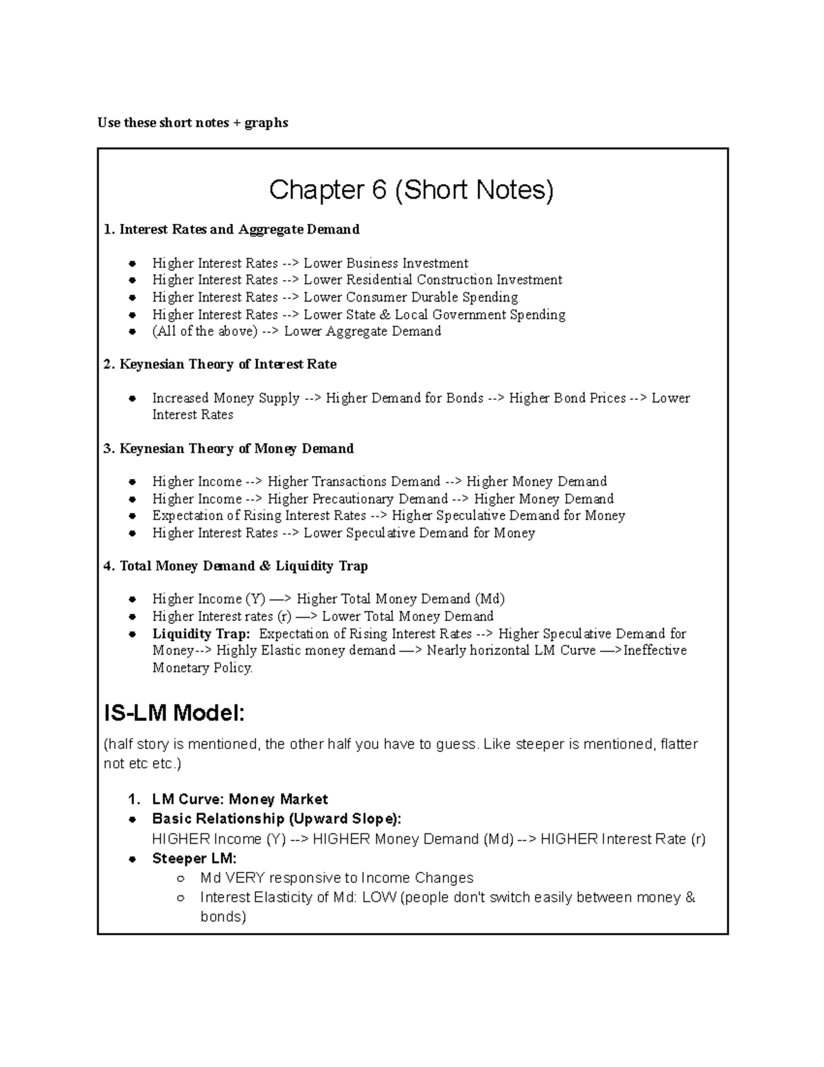 Short notes 6 -11 - Summary Macroeconomics: Theories and Policies - Use ...