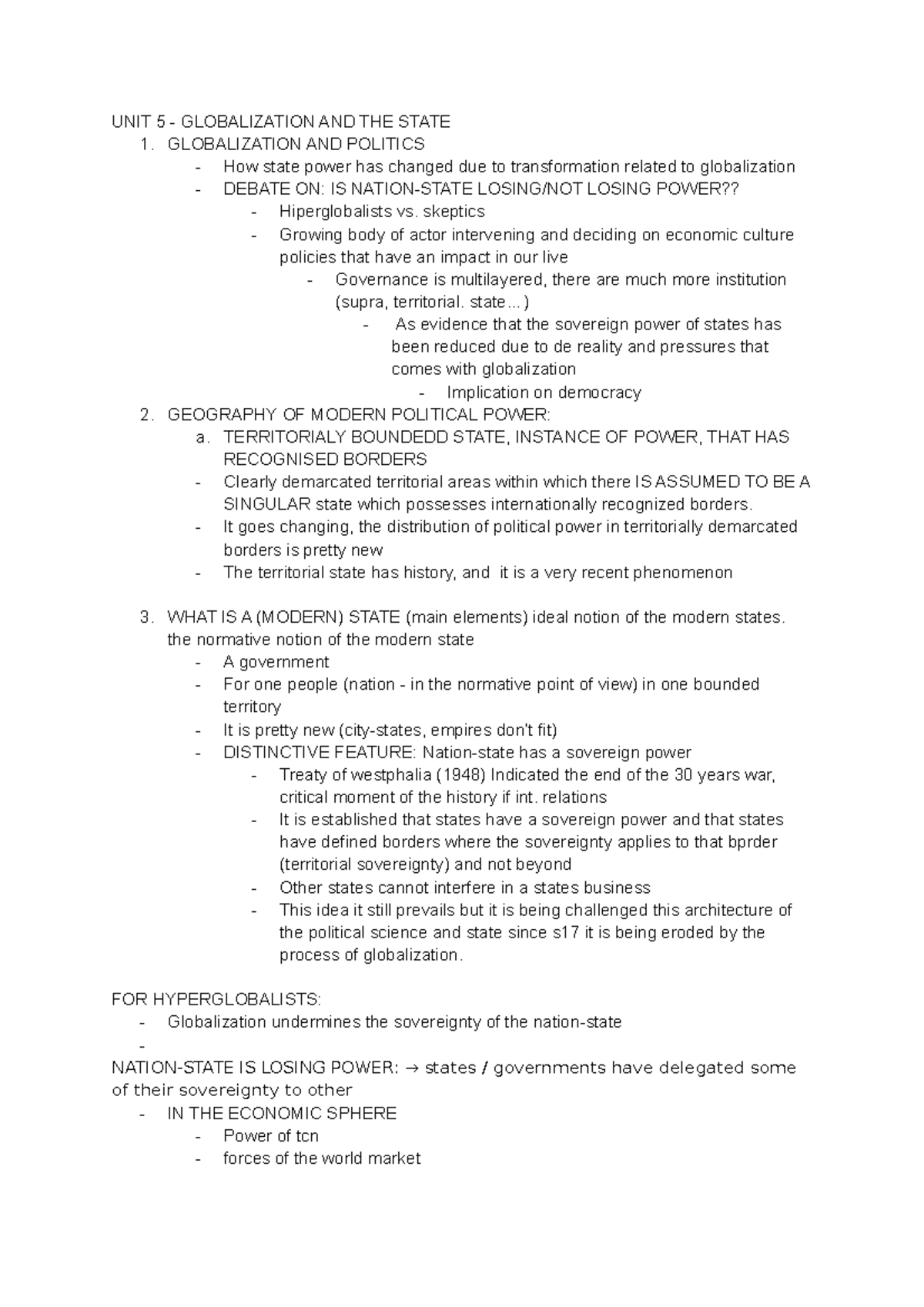 UNIT 5 - Globalization and the State - Global History - UNIT 5 ...