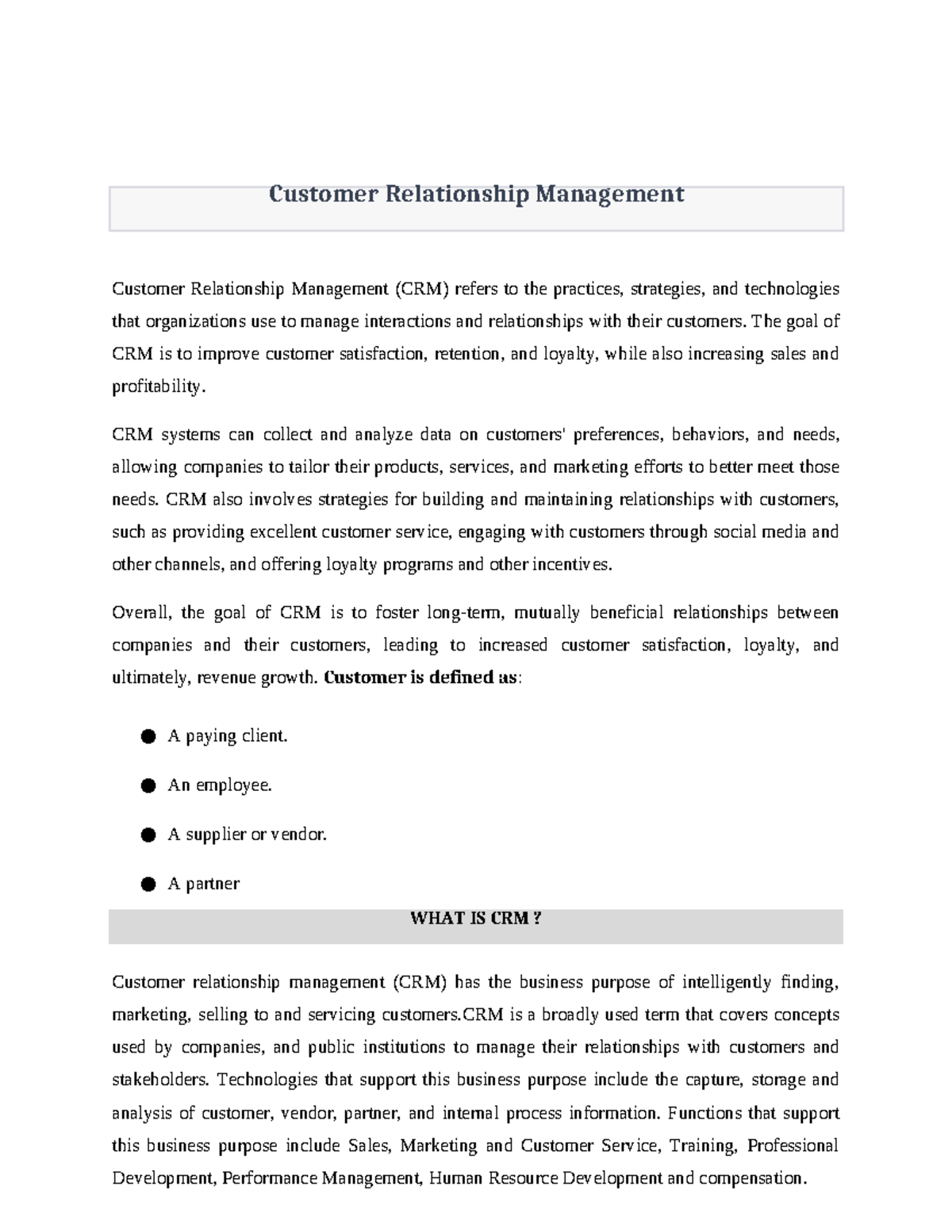 CRM Units - Customer Relationship Management (CRM) refers to the ...