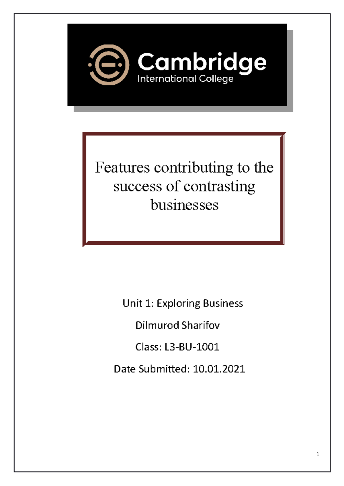 Features Contributing To The Success Of Contrasting Businesse 1 Unit 1 Exploring Business
