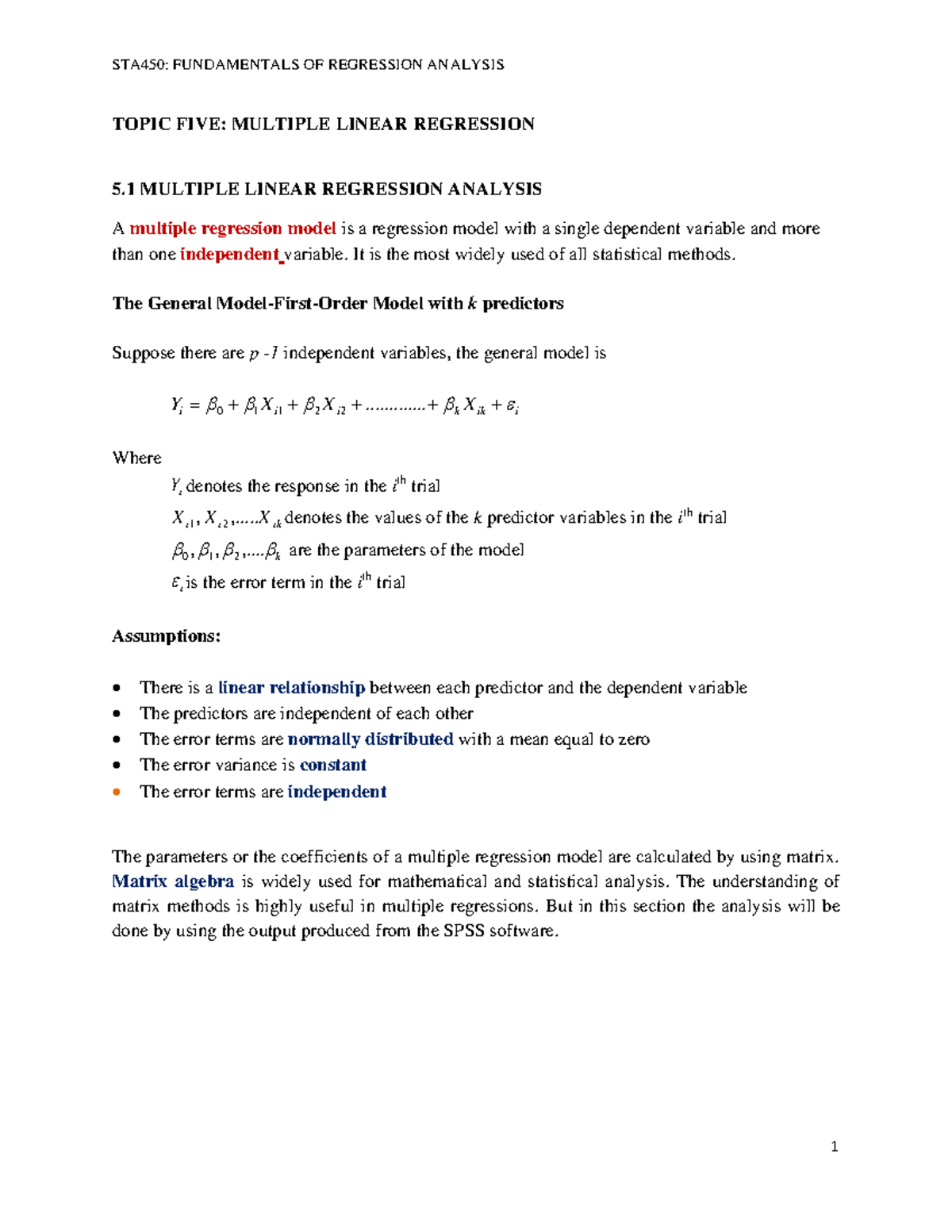 Topic 5 Multiple Linear Regression student - TOPIC FIVE: MULTIPLE ...