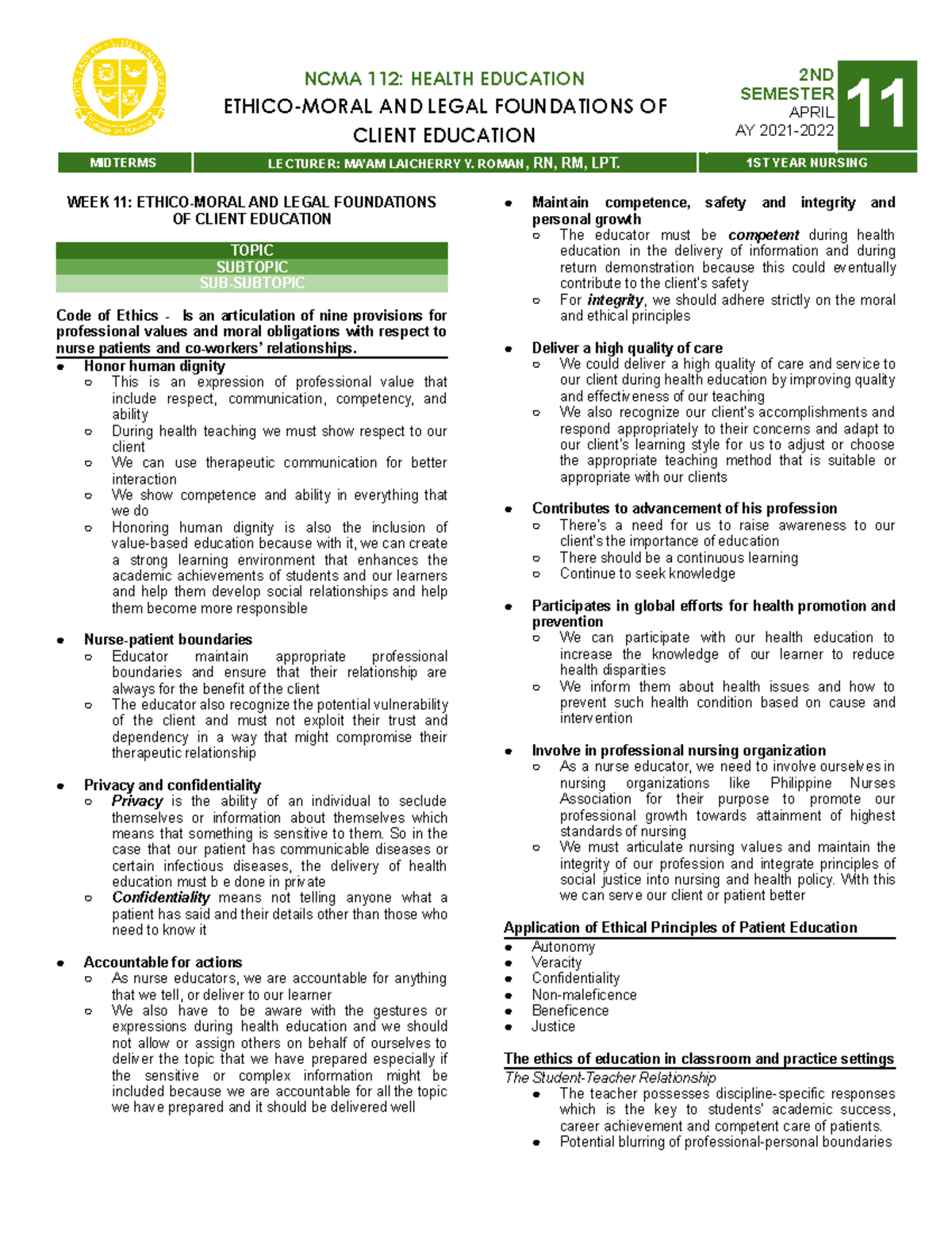 WEEK-11 - Ethico- Moral-AND- Legal- Foundations-OF- Client- Education ...