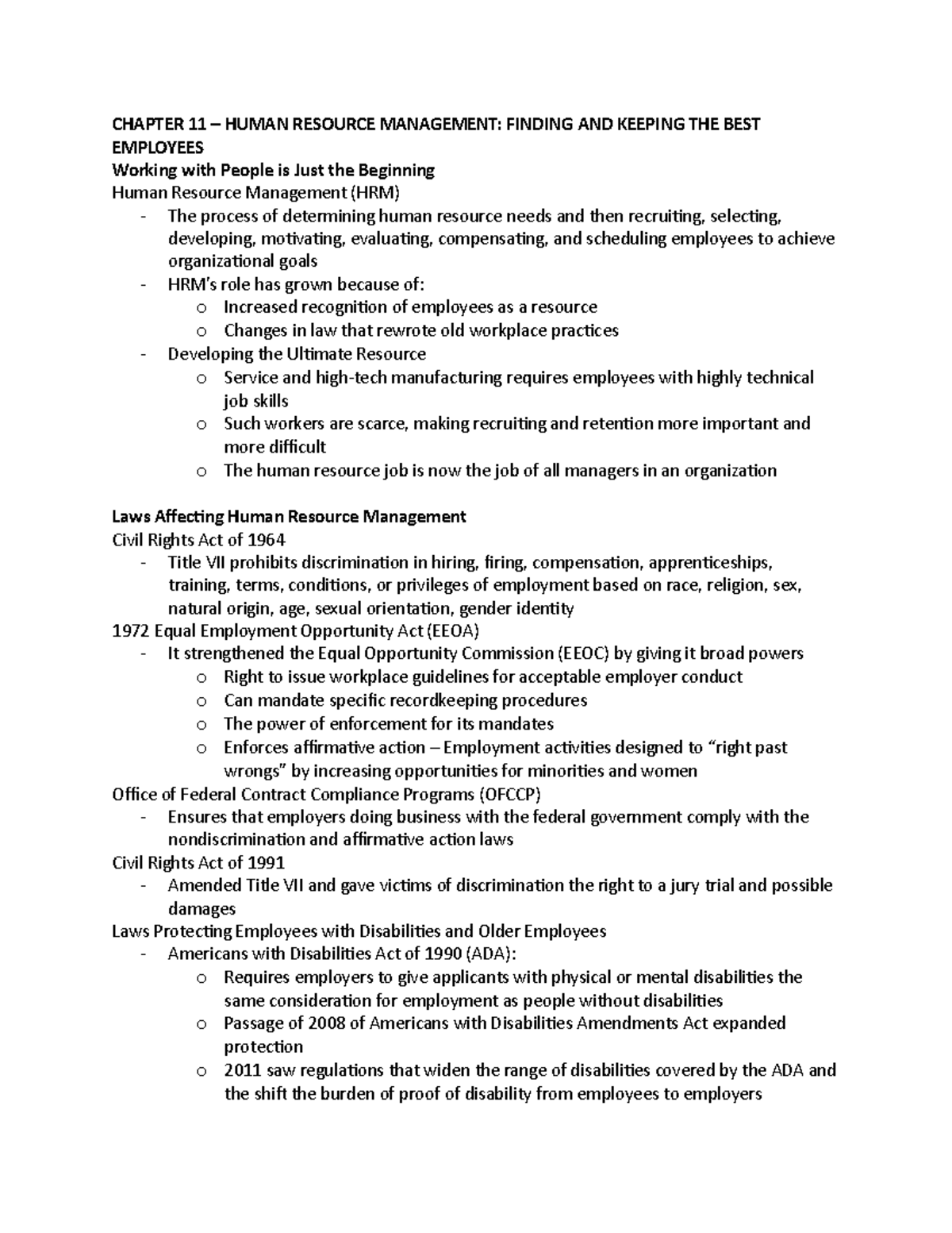 10:17:2022 Notes - CHAPTER 11 – HUMAN RESOURCE MANAGEMENT: FINDING AND ...