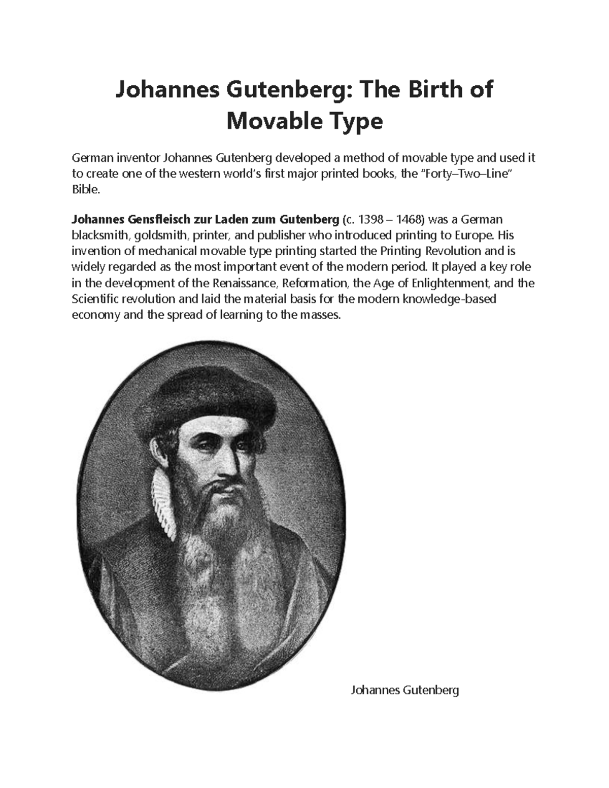 Hall130-1 research document - Johannes Gutenberg: The Birth of Movable ...