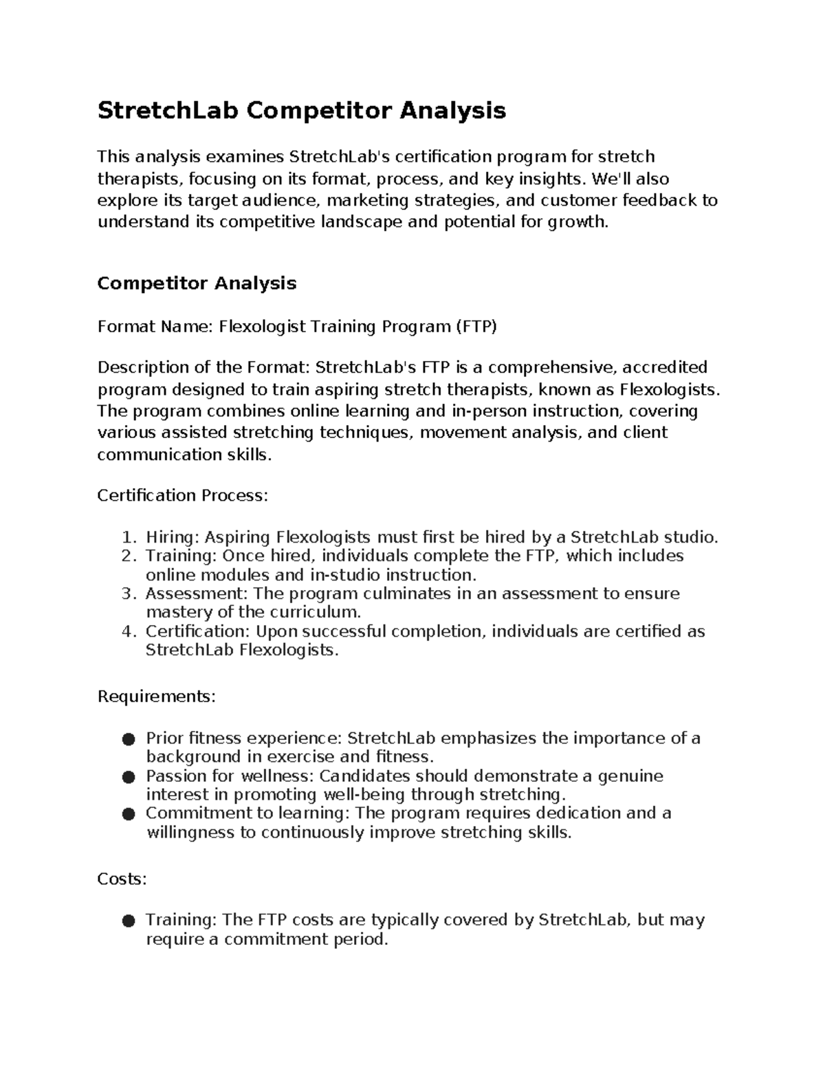 Stretch Lab Competitor Analysis - StretchLab Competitor Analysis This ...