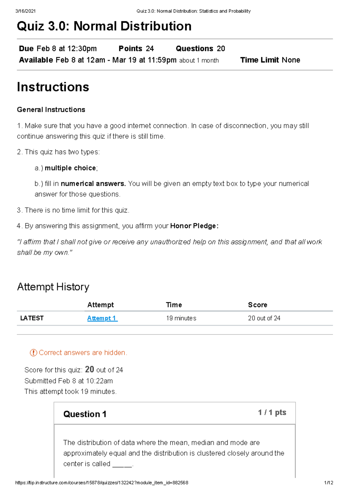 Quiz 3.0 Normal Distribution Statistics and Probability - Quiz 3 ...