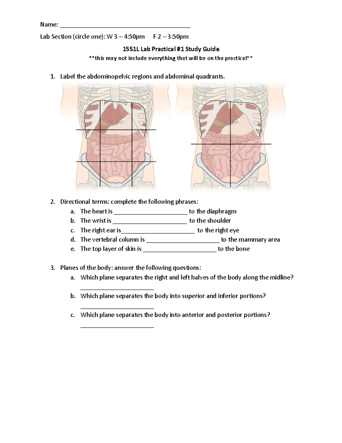 1551l Lab Practical 1 Study Guide Name
