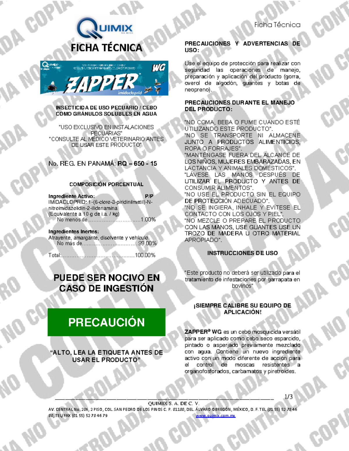 FT Zapper NC 2016 - Ficha Técnica