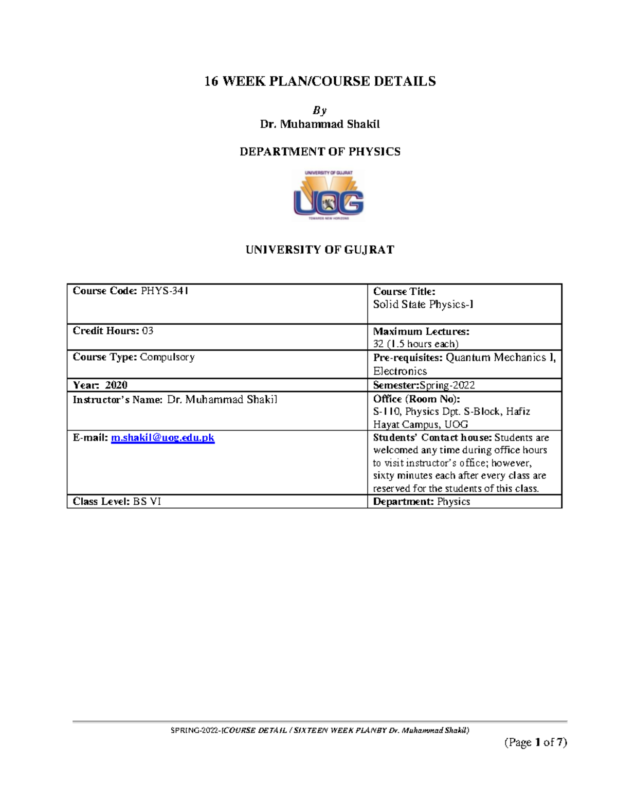 6th semester-1 - Outlines - ####### SPRING-2022-(COURSE DETAIL ...