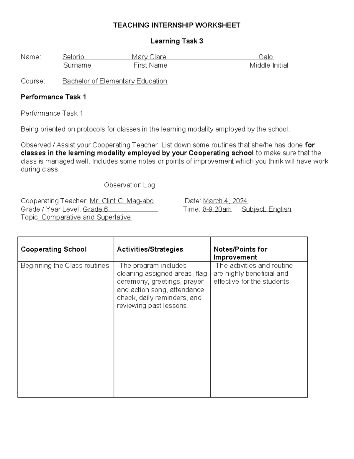 Teaching- Internship- Worksheet-3 final - TEACHING INTERNSHIP WORKSHEET ...