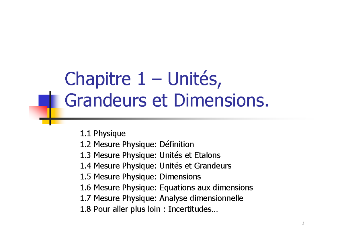 Chap 1 la mesure physique interessant super - Chapitre 1 – Unités ...
