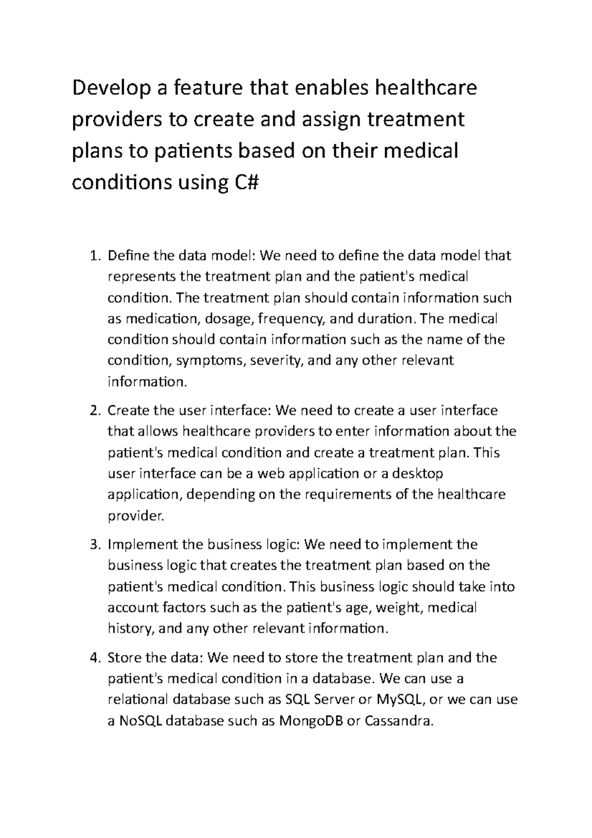 Develop a feature that enables healthcare-C# - Develop a feature that ...