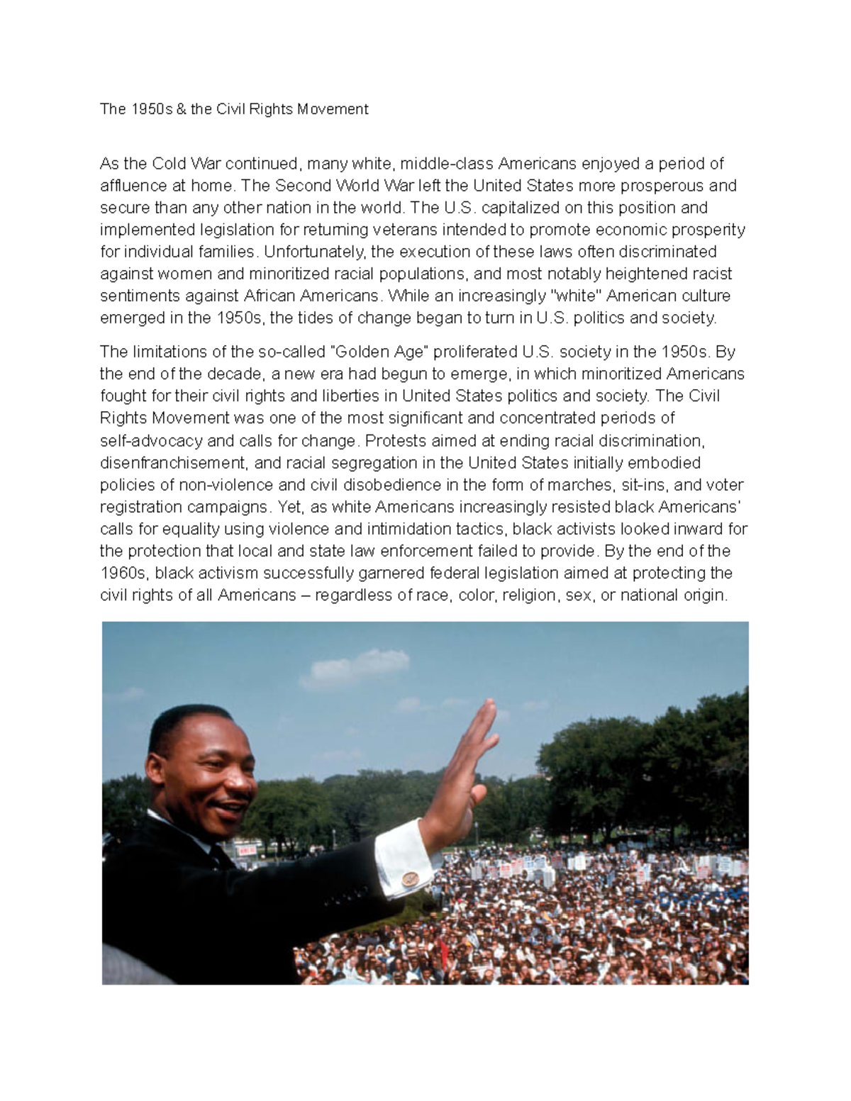 The 1950s and the Civil Rights Movement - The 1950s & the Civil Rights ...