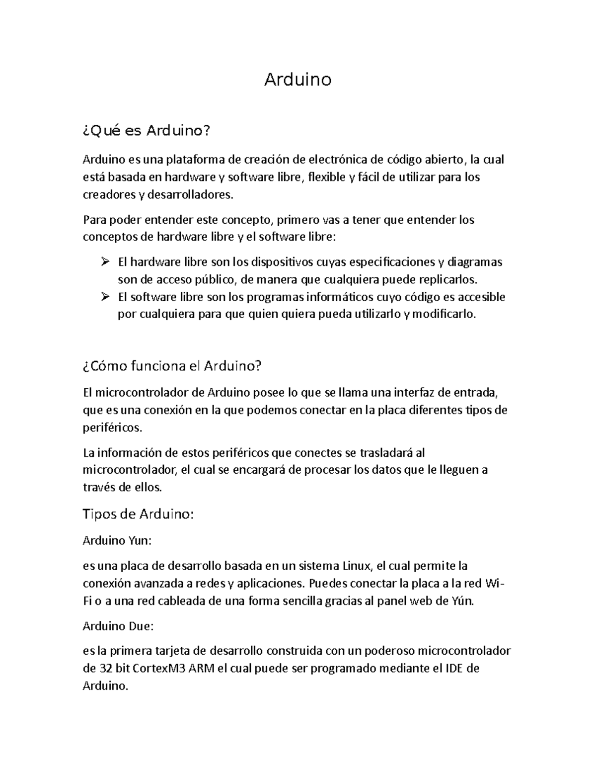 Arduino - resumen de guia de examen - Arduino ¿Qué es Arduino? Arduino es una plataforma de ...
