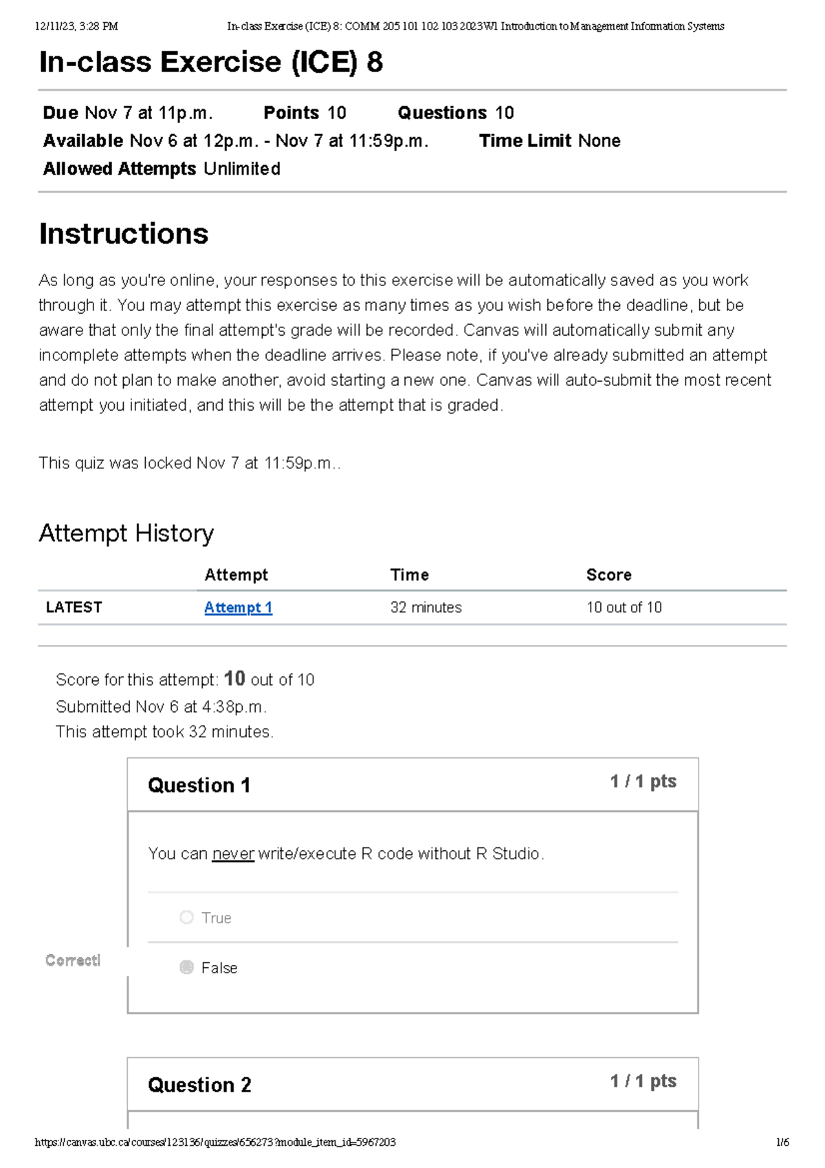 In-class Exercise (ICE) 8 COMM 205 101 102 103 2023W1 Introduction to ...